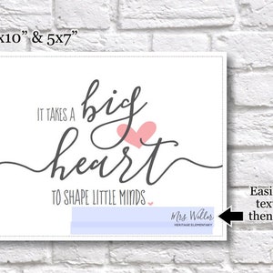 Personalized It Takes a Big Heart to Shape Little Minds Wall Art ...
