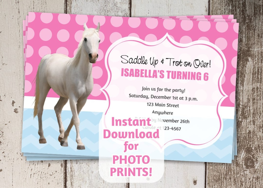 Horse Birthday Party Invitation - Instant Digital File Download - Get ...