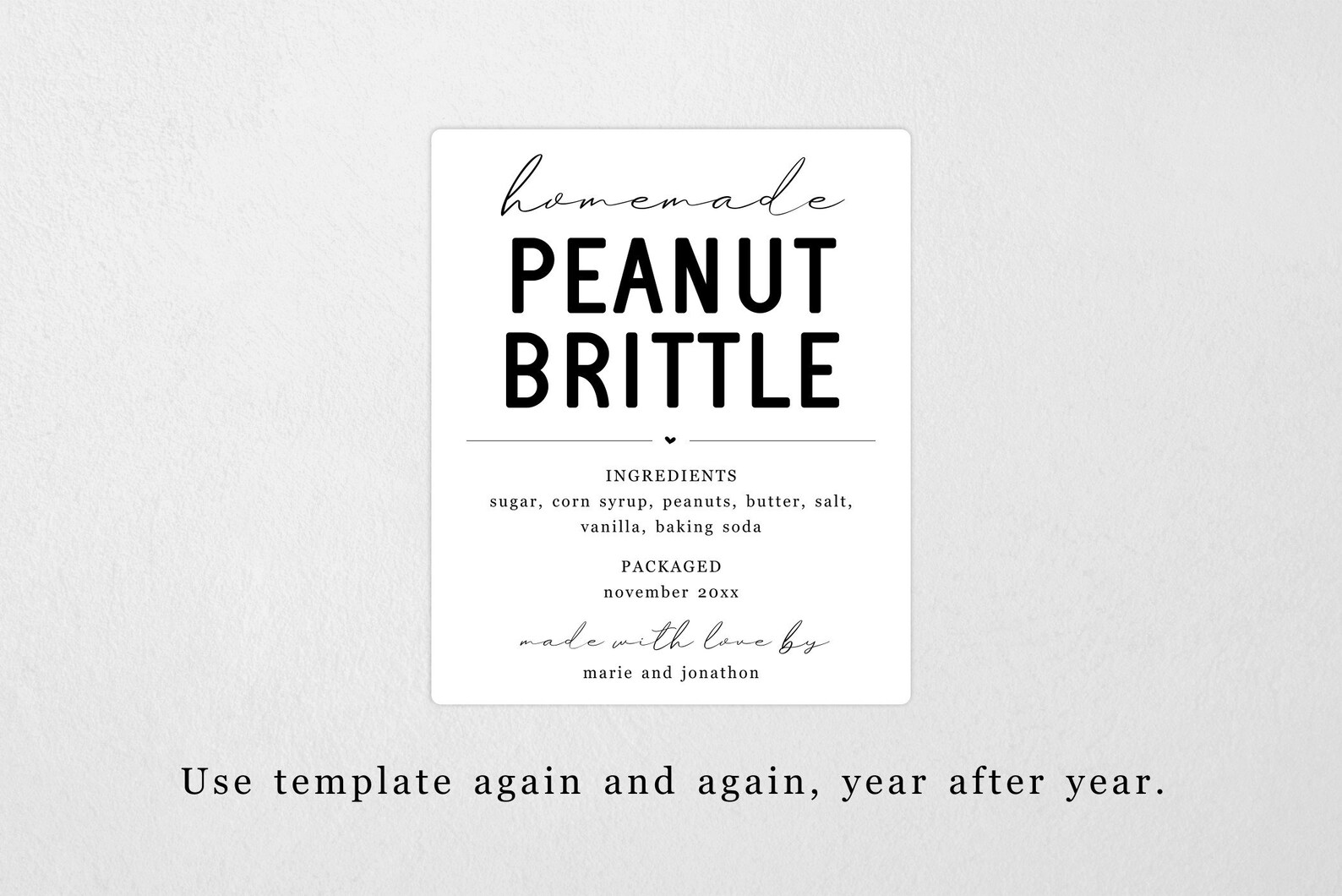 Homemade Peanut Brittle Label Template - Printable Gift Sticker ...
