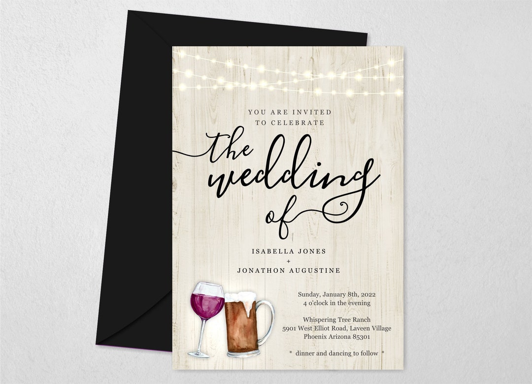 Beer & Wine Wedding Invitation Template, Printable Brewery Theme Invite ...