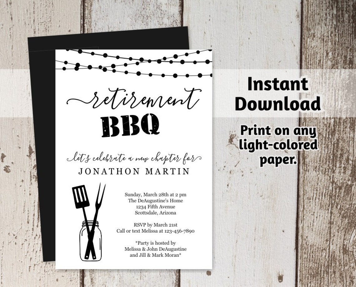 Printable Retirement BBQ Invitation Template - Barbeque Party, Barbecue ...