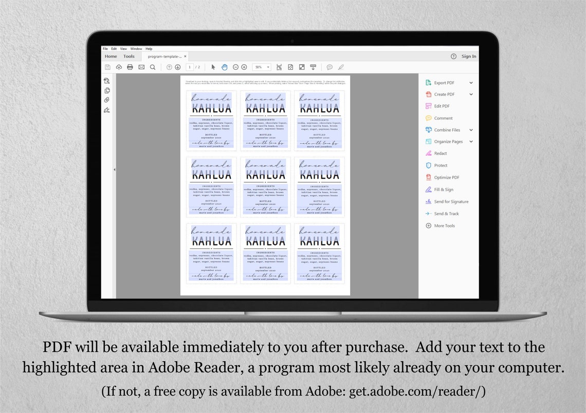 Homemade Kahlua Label Template Printable Gift Sticker - Etsy Canada