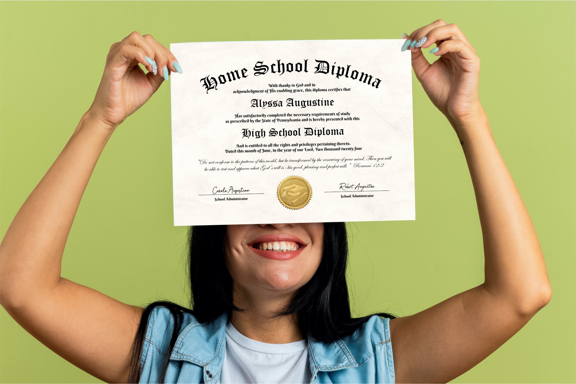 Religious Homeschool Diploma with Gold Seal, Printable Home School High ...