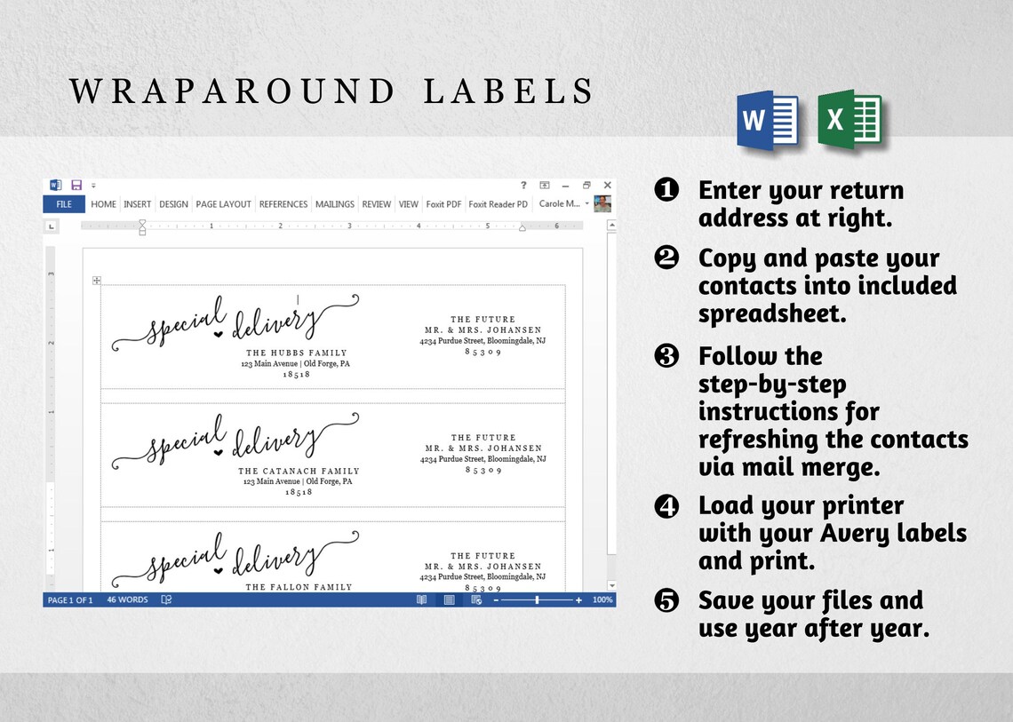 Mail Merge Address Template for Wraparound Labels Script | Etsy