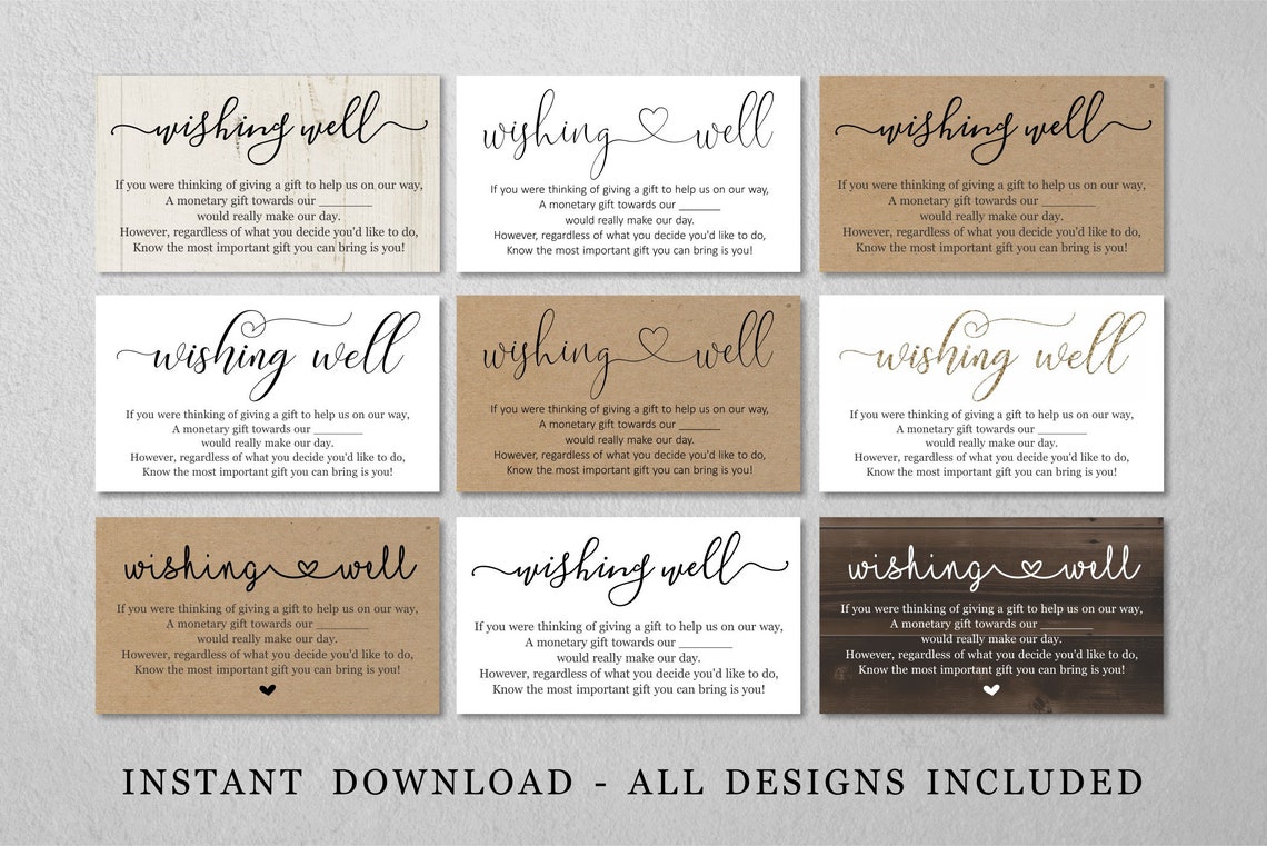 Simple Wishing Well Card Template Printable Honeymoon Fund - Etsy