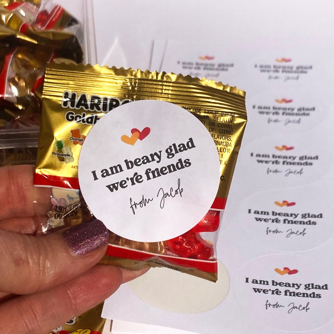 40 Gummy Bear Valentines Stickers - Set of 40 'I Am Beary Glad We're ...