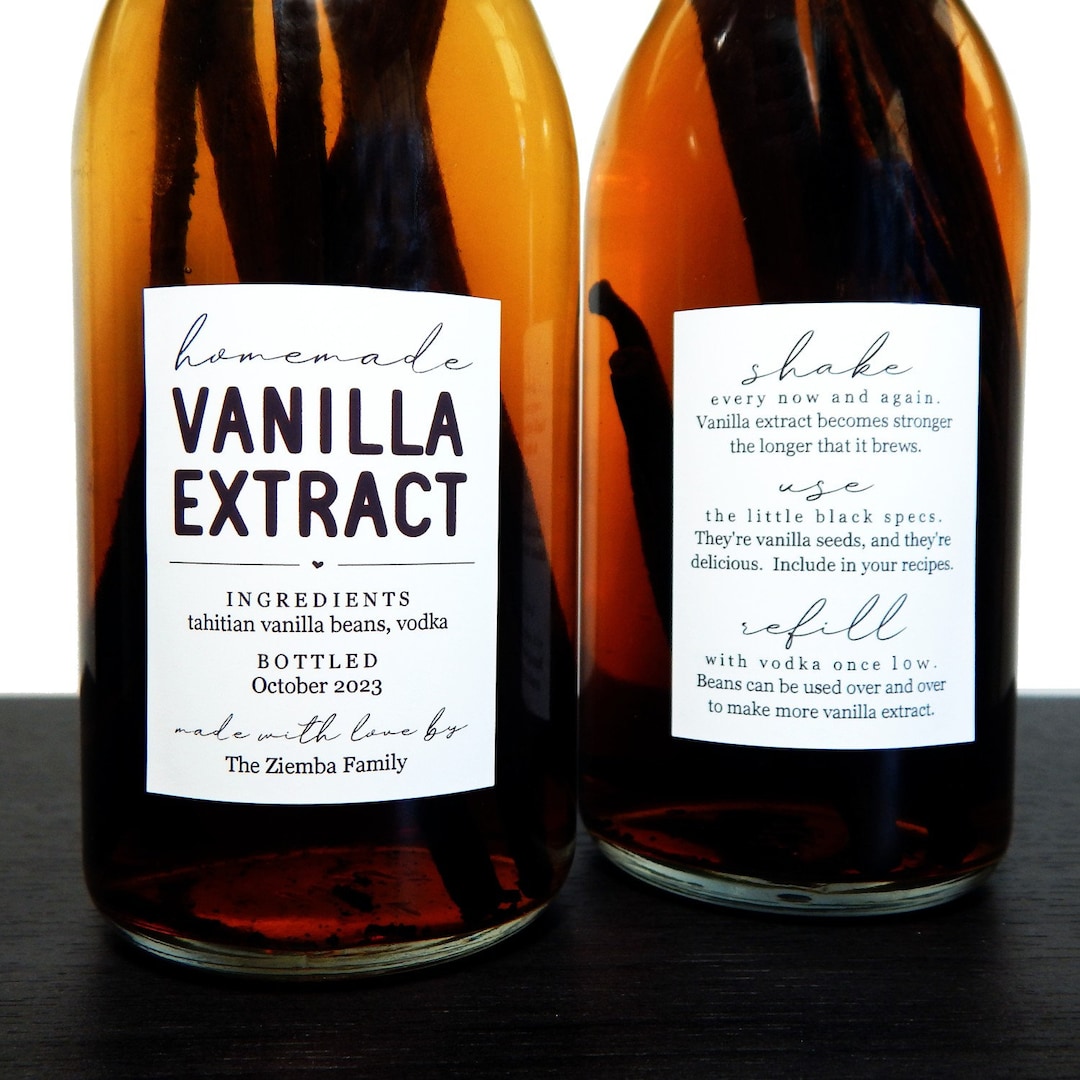 Homemade Vanilla Extract Labels With Instructions - Set of 18 Front and ...