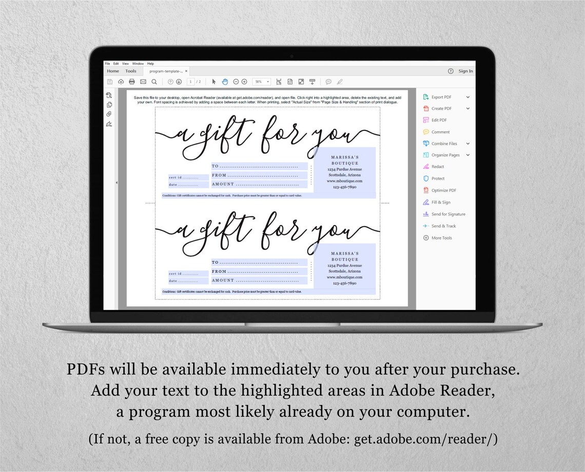 Printable Gift Certificate Template Gift Card Maker Simple - Etsy