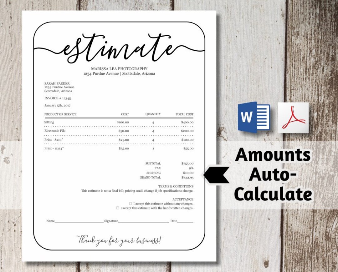 Printable Estimate Template - Price Quote, Work Proposal, Business Form ...