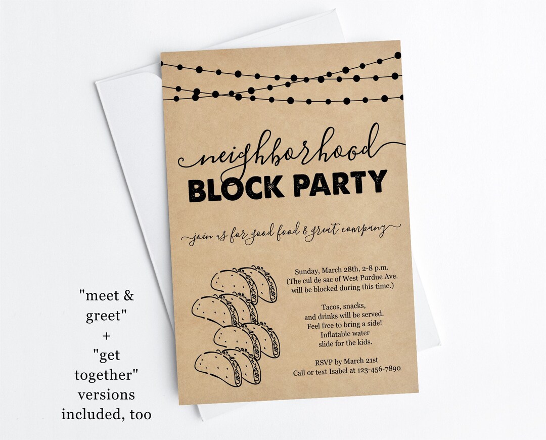 Taco Block Party Invitation Template, Printable Neighborhood Meet and ...