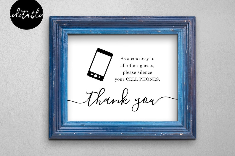 Editable No Cell Phone Sign Template, Business Wedding Home Doctor ...