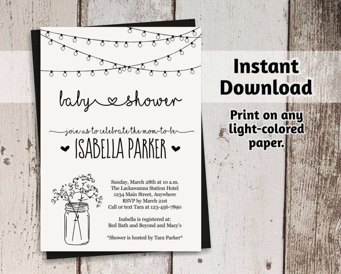 Printable Rustic Baby Shower Invitation Template Boy Girl - Etsy