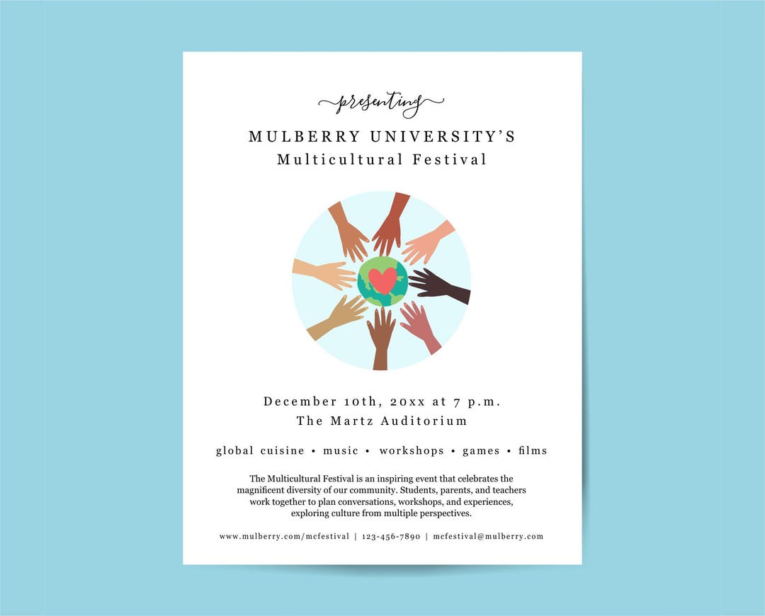 Multicultural Festival Flyer Template, Printable 8.5x11" International ...