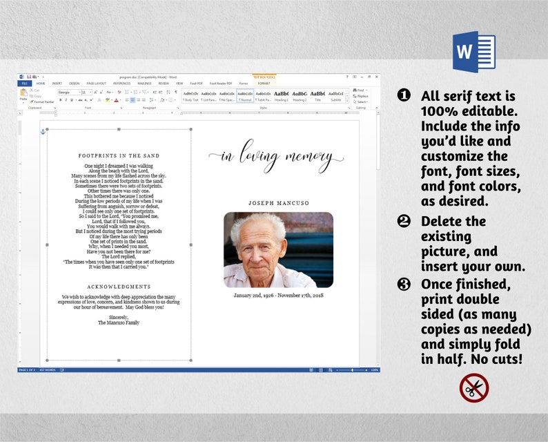 Funeral Program Template - Printable Memorial Service Pamphlet - Order ...