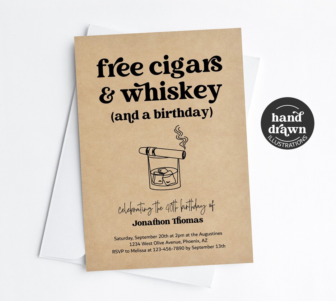 Cigars & Whiskey Birthday Party Invitation Template, Printable Fun ...