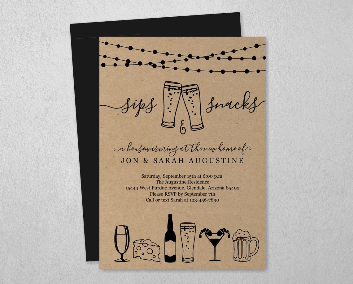 Sips & Snacks Invitation Template, Housewarming Business Event ...