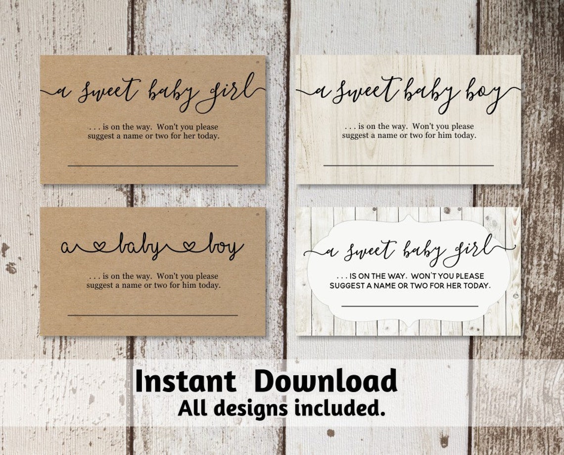Baby Name Suggestions Card Printable Template, Gender Reveal, Baby ...
