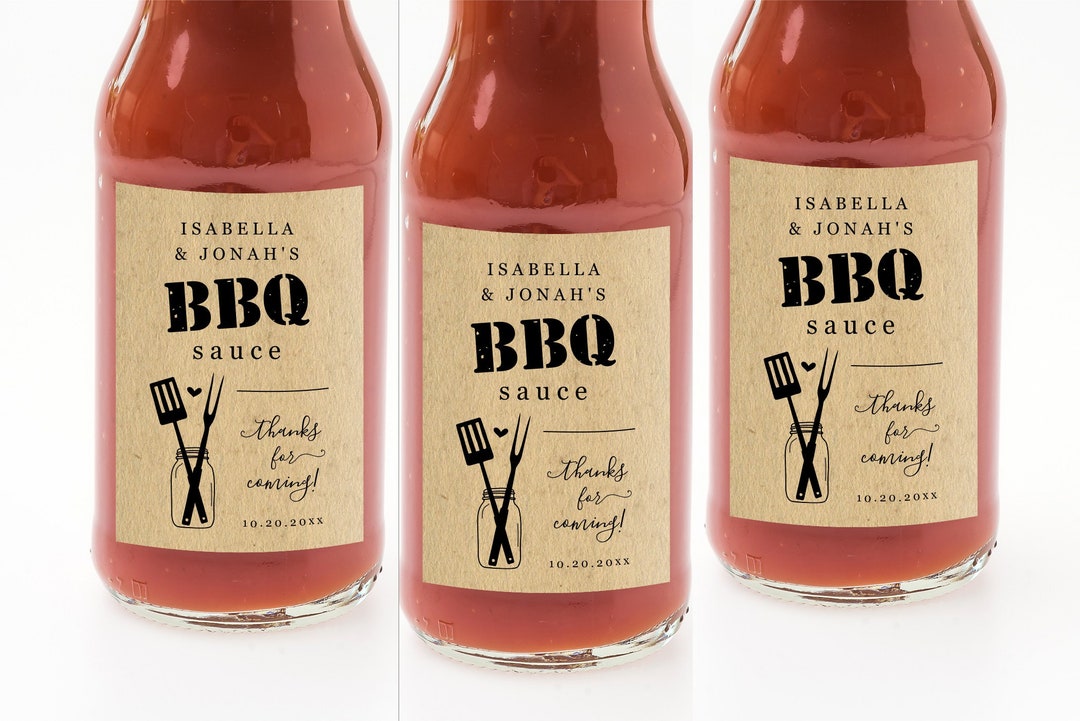 Homemade BBQ Sauce Favor Sticker / Label Template, Wedding Couple ...