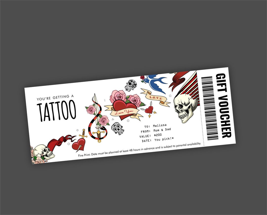 Tattoo Gift Certificate Template, Printable Get Inked Gift Voucher ...