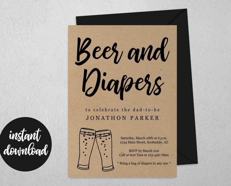 Beer And Diaper Party Invitation Template Printable Daddy Guys 