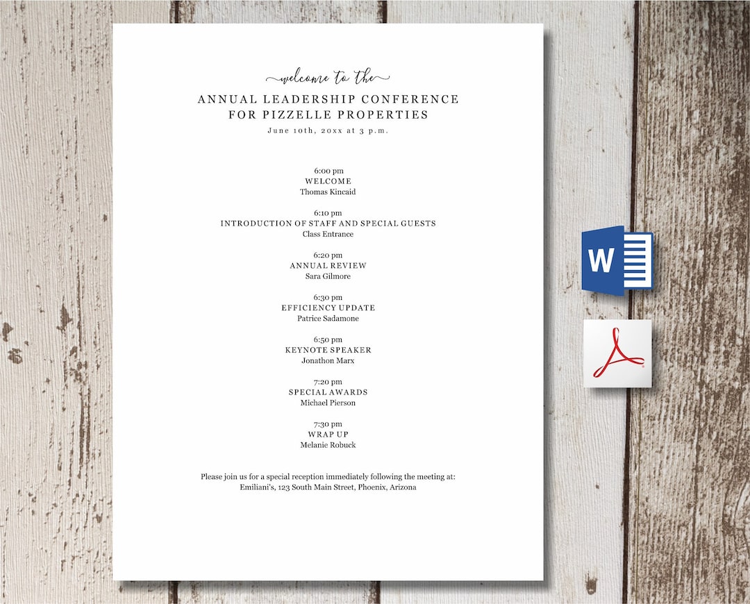 Meeting Agenda Template - Printable Formal Business Board Team Event ...