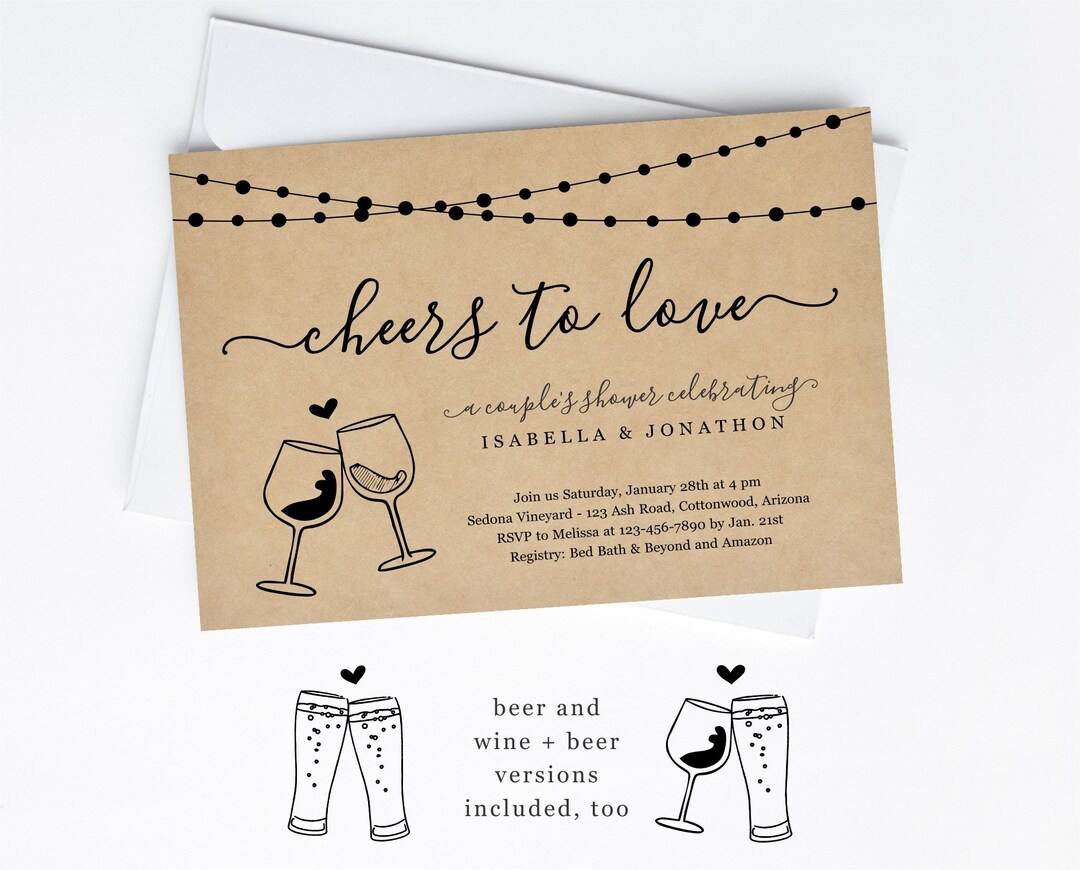 Cheers to Love Invitation Template - Couple Wedding / Bridal Shower ...