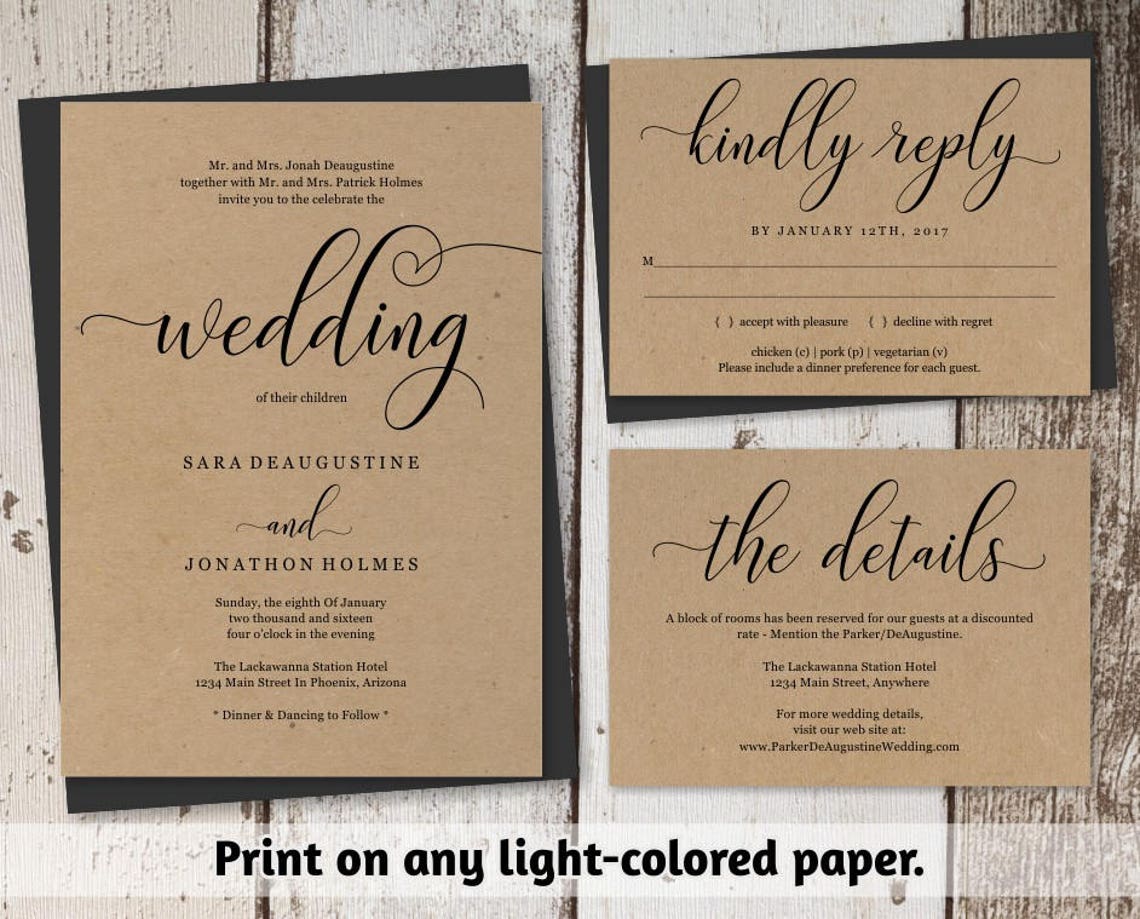 Traditional Wedding Invitation Template Printable Set Formal - Etsy