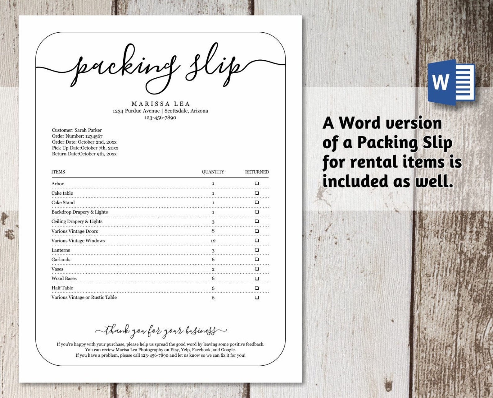 Printable Packing Slip Template W- Review Us Request - Word PDF ...