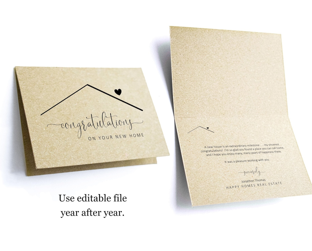 Editable Congratulations New Home Card Template, Printable Folded ...