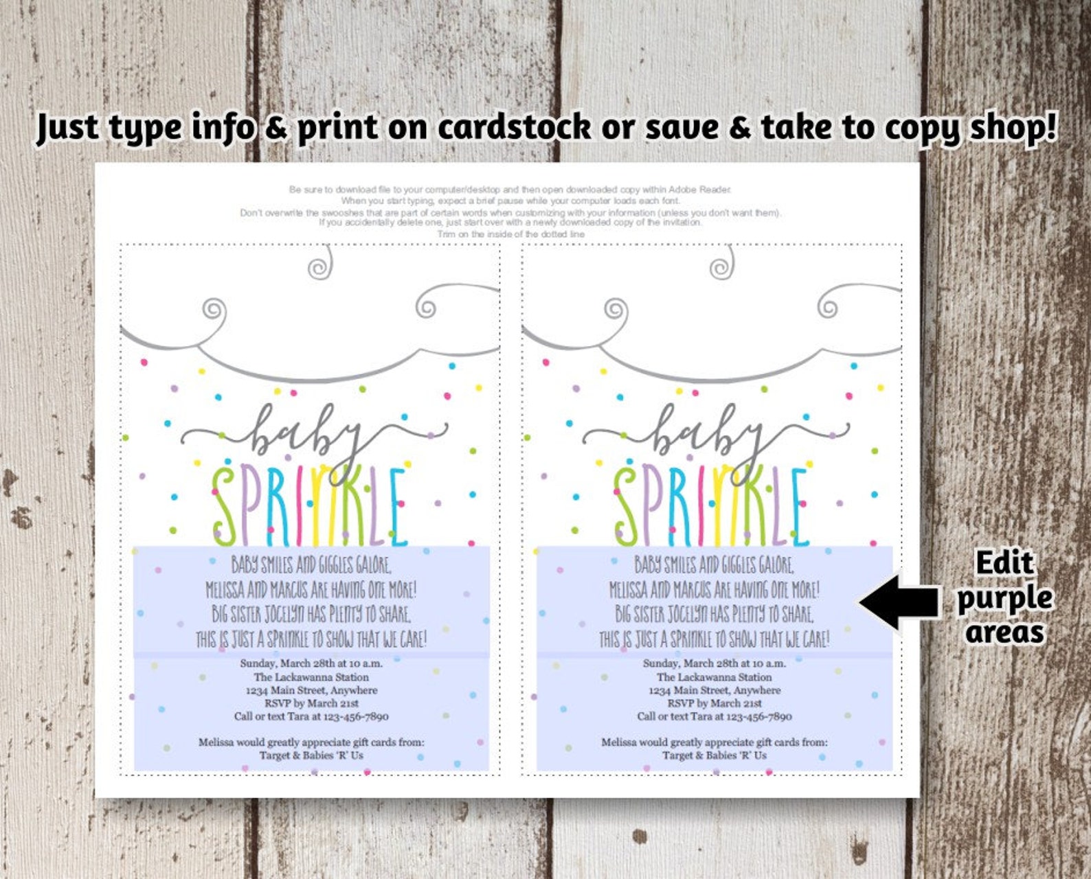 Sprinkle Baby Shower Invitation Template Boy Girl Neutral | Etsy