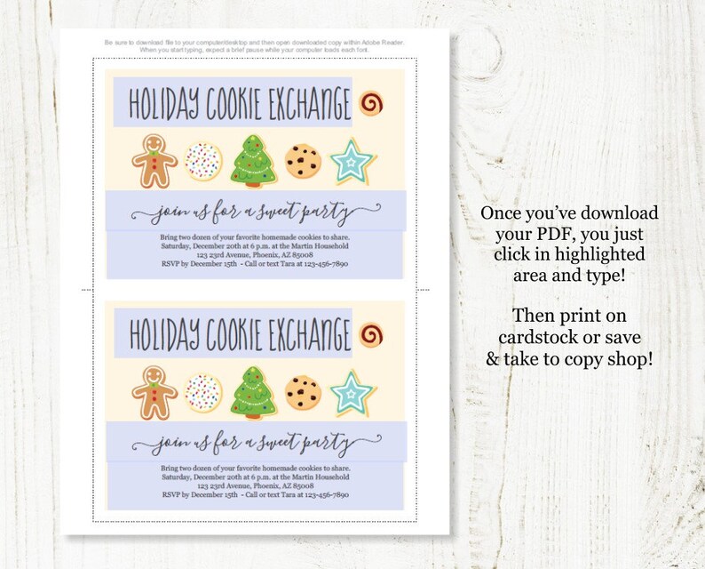 Holiday Cookie Exchange Invitation Printable Christmas | Etsy