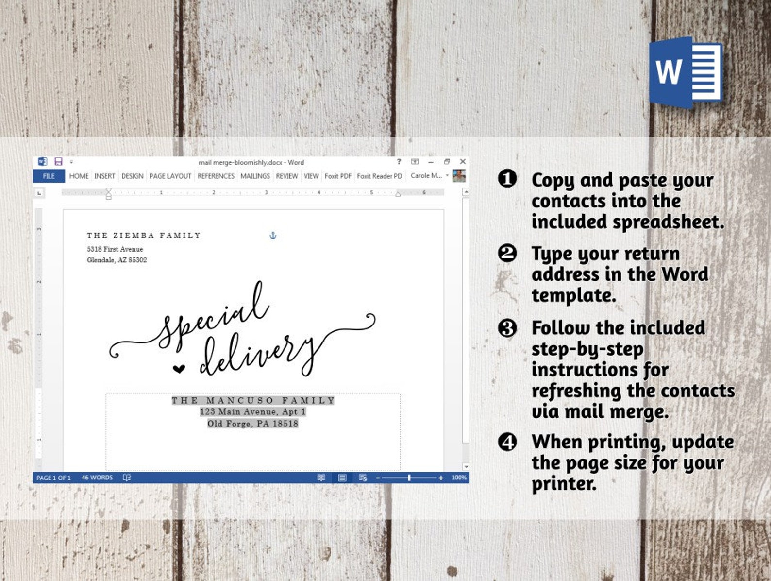 Wedding Address Envelope Template for Microsoft Word Mail | Etsy