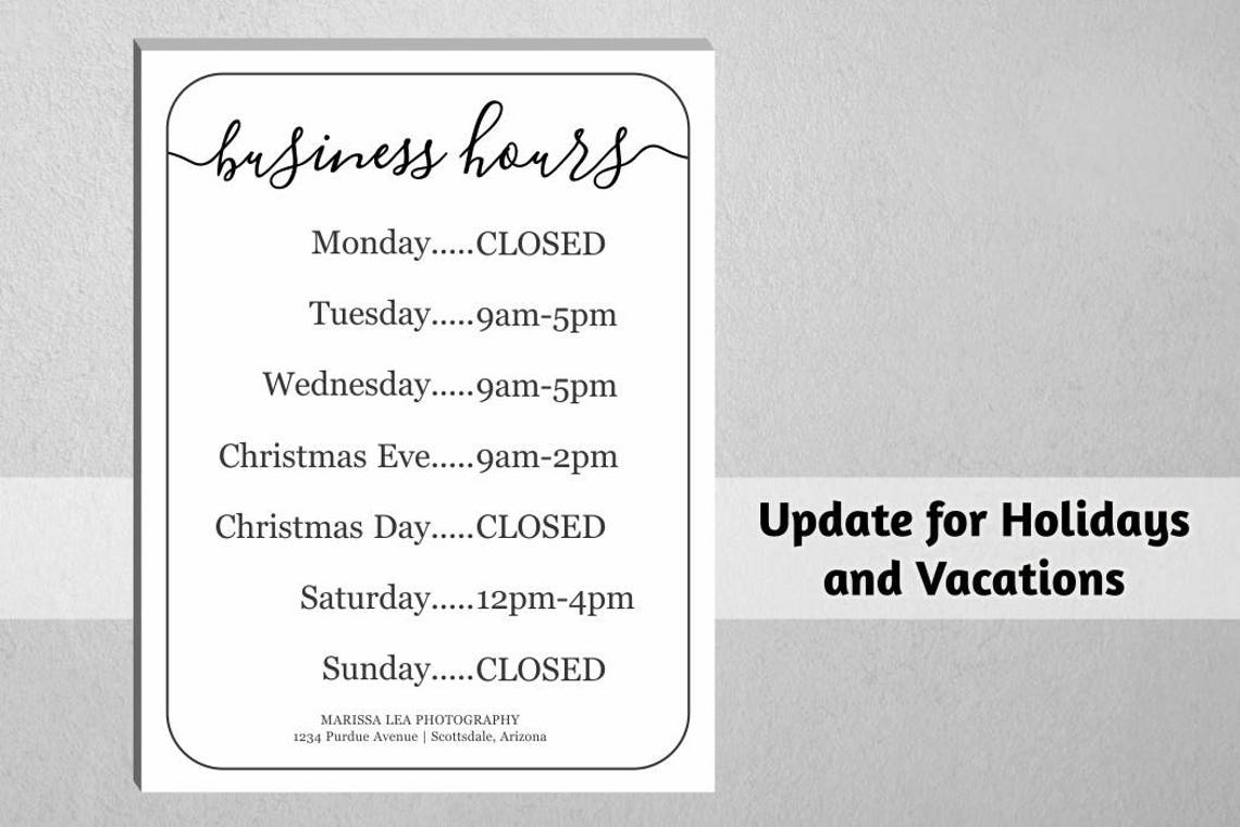 Business Hours Sign Printable Template Hours of Operation - Etsy