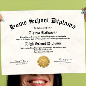 Homeschool Diploma With Gold Seal Printable Home School High - Etsy