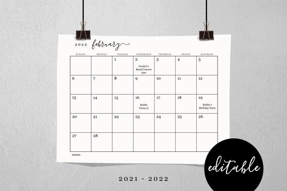 Editable Monthly Calendar Template Printable 2021 and 2022 | Etsy Canada
