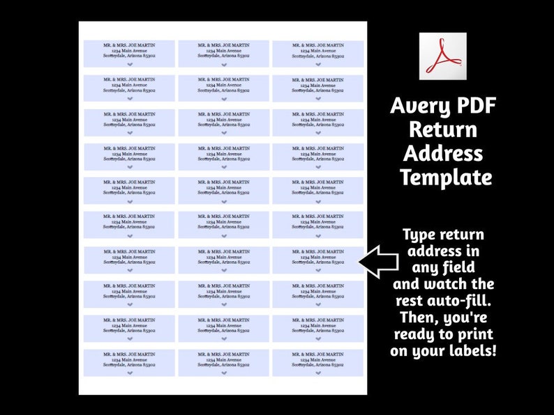 Printable Address Template Envelope Labels Avery 2x4 1x2-5/8 - Etsy