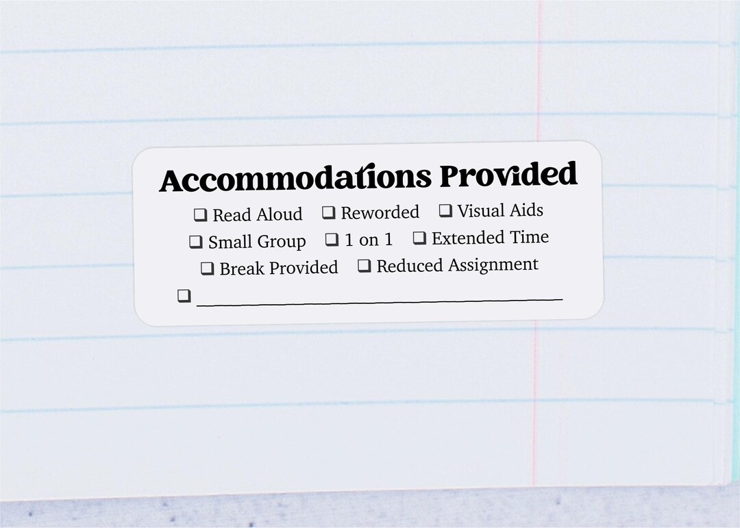Accommodations Provided Sticker Template - Printable Teacher Special ...
