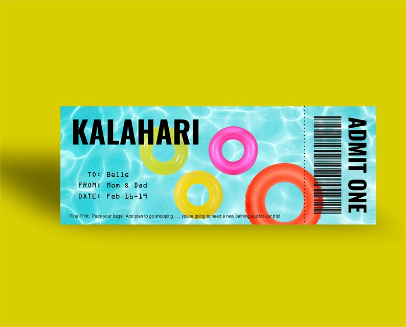 Water Park Ticket Template, Printable Waterpark Gift Certificate Boy ...