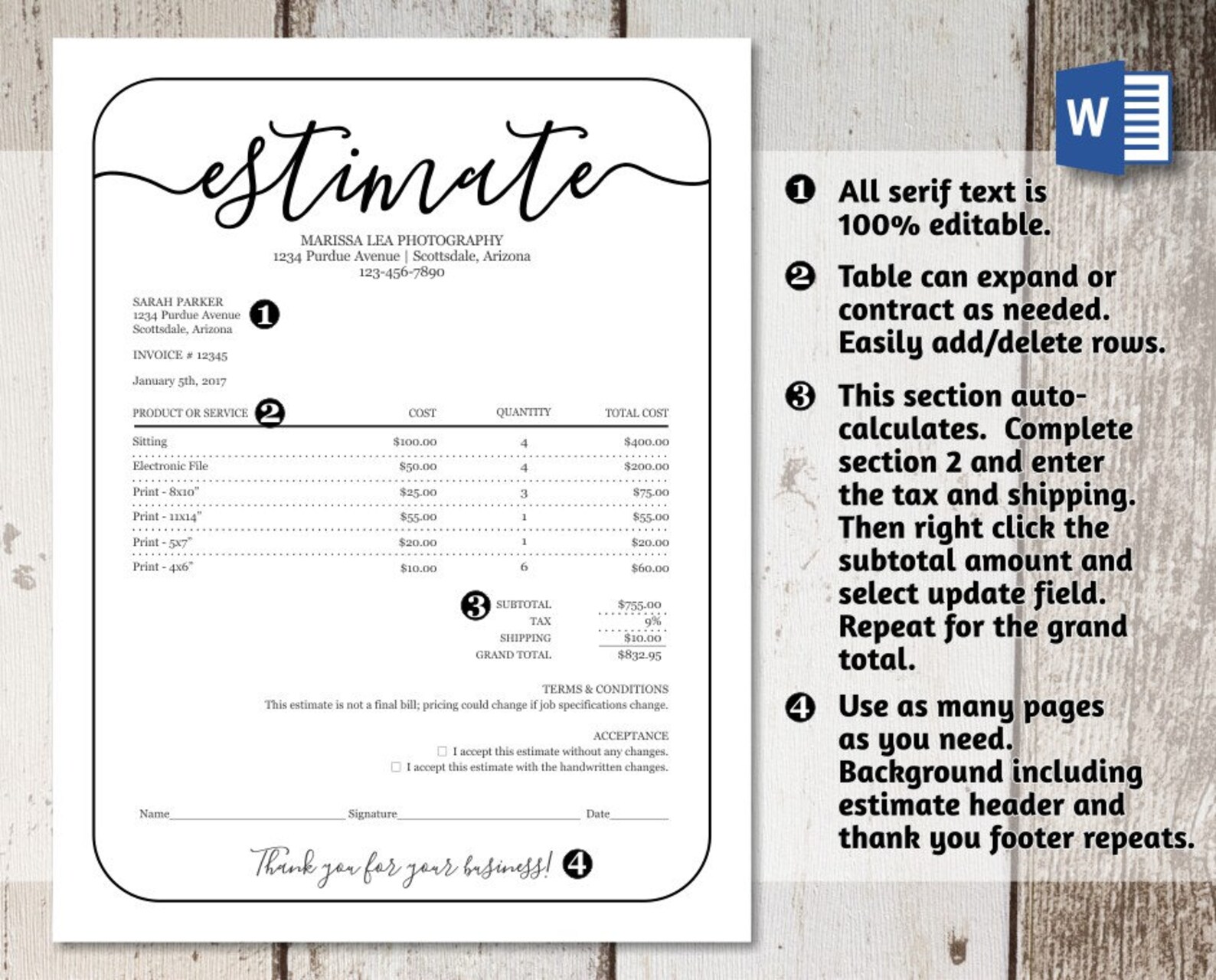 Printable Estimate Template - Price Quote, Work Proposal, Business Form ...