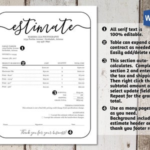 Printable Estimate Template - Price Quote, Work Proposal, Business Form ...