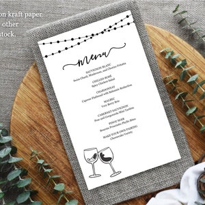 Printable Wine Menu Template, Wine Bar Menu, Wine Tasting, Winery ...