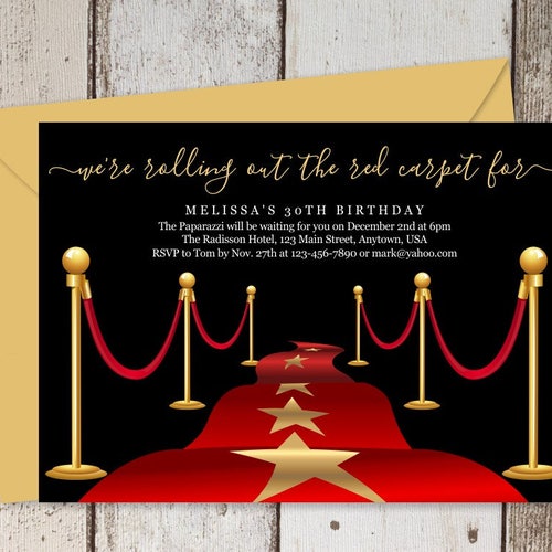 Printable Red Carpet Invitation Template Hollywood Theme - Etsy