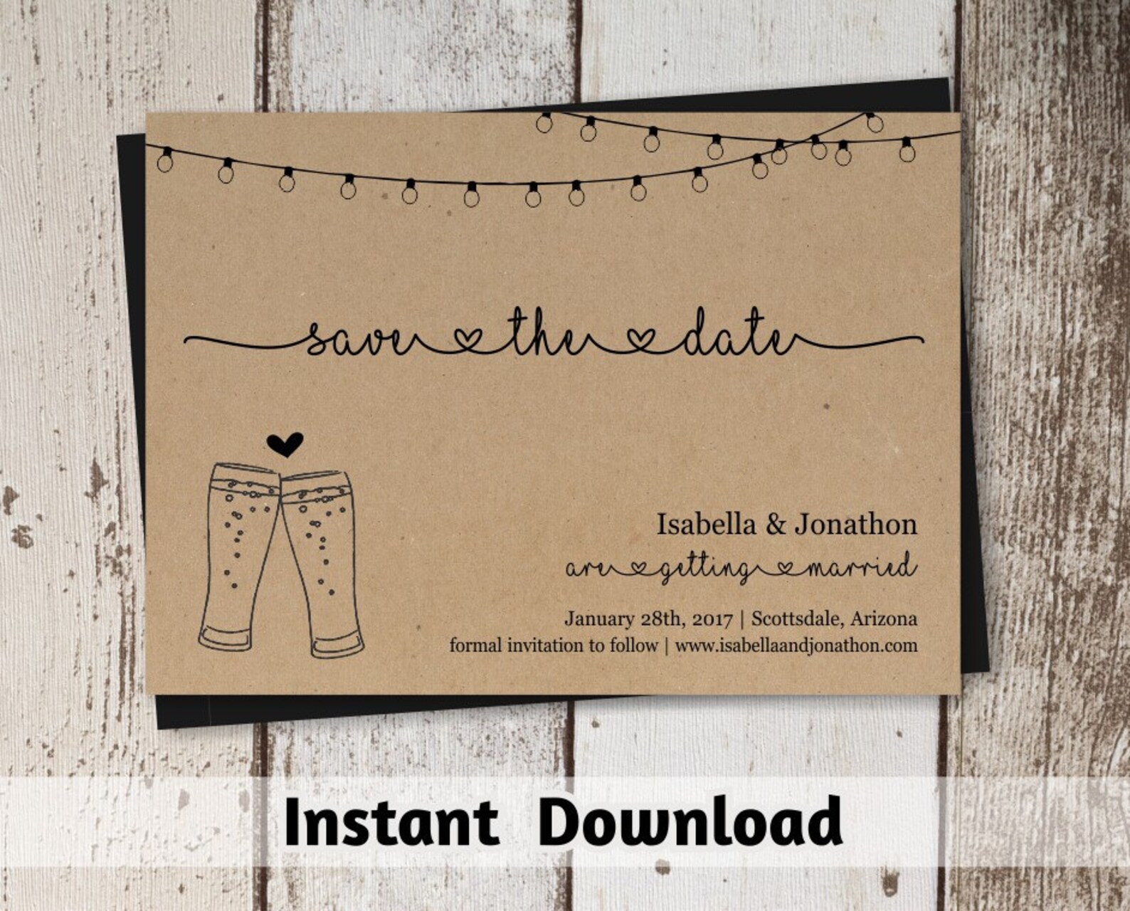 Beer Brewery Save the Date Card Printable Template - Rustic Pint Glass ...