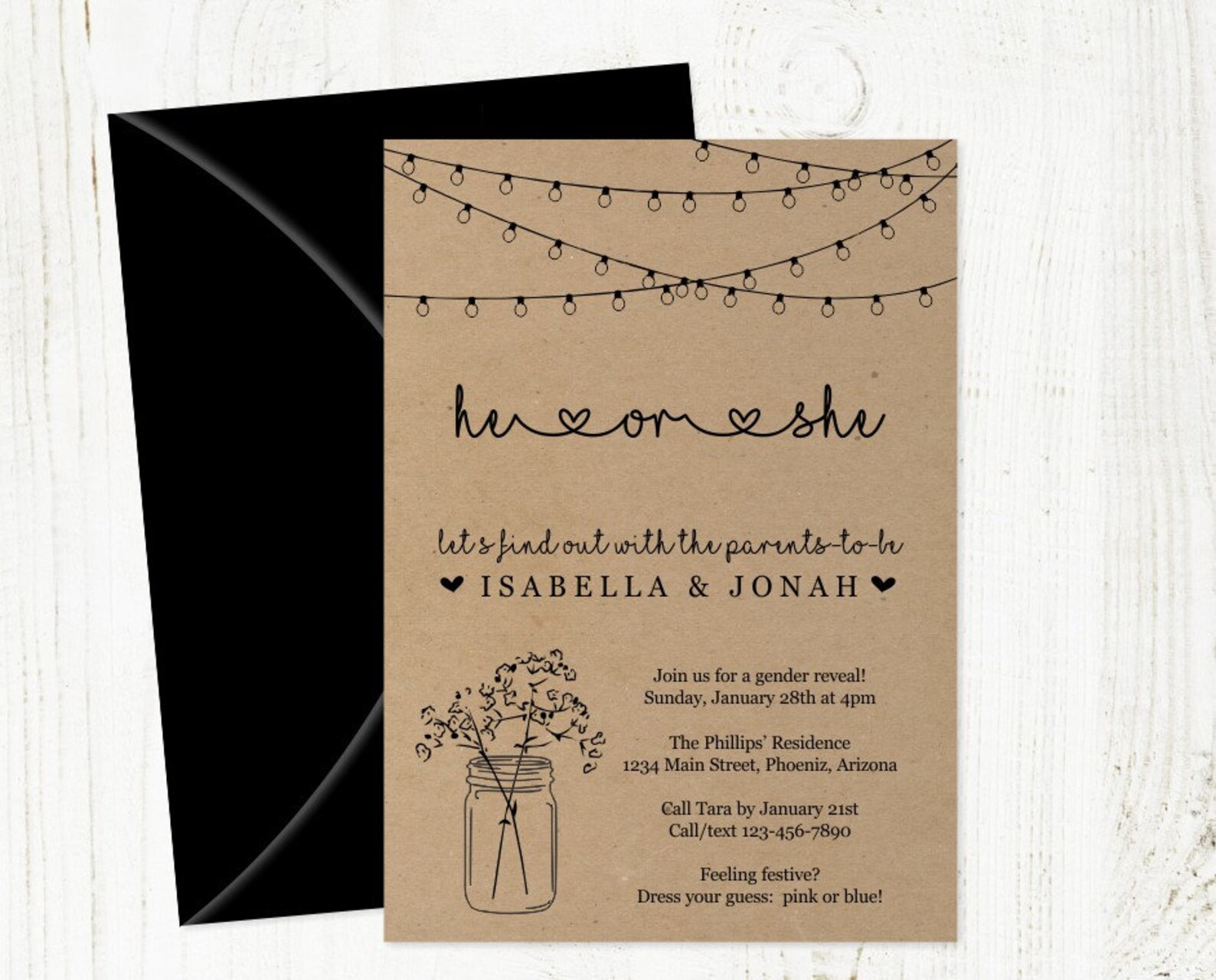 Rustic Gender Reveal Invitation Template Printable Party | Etsy