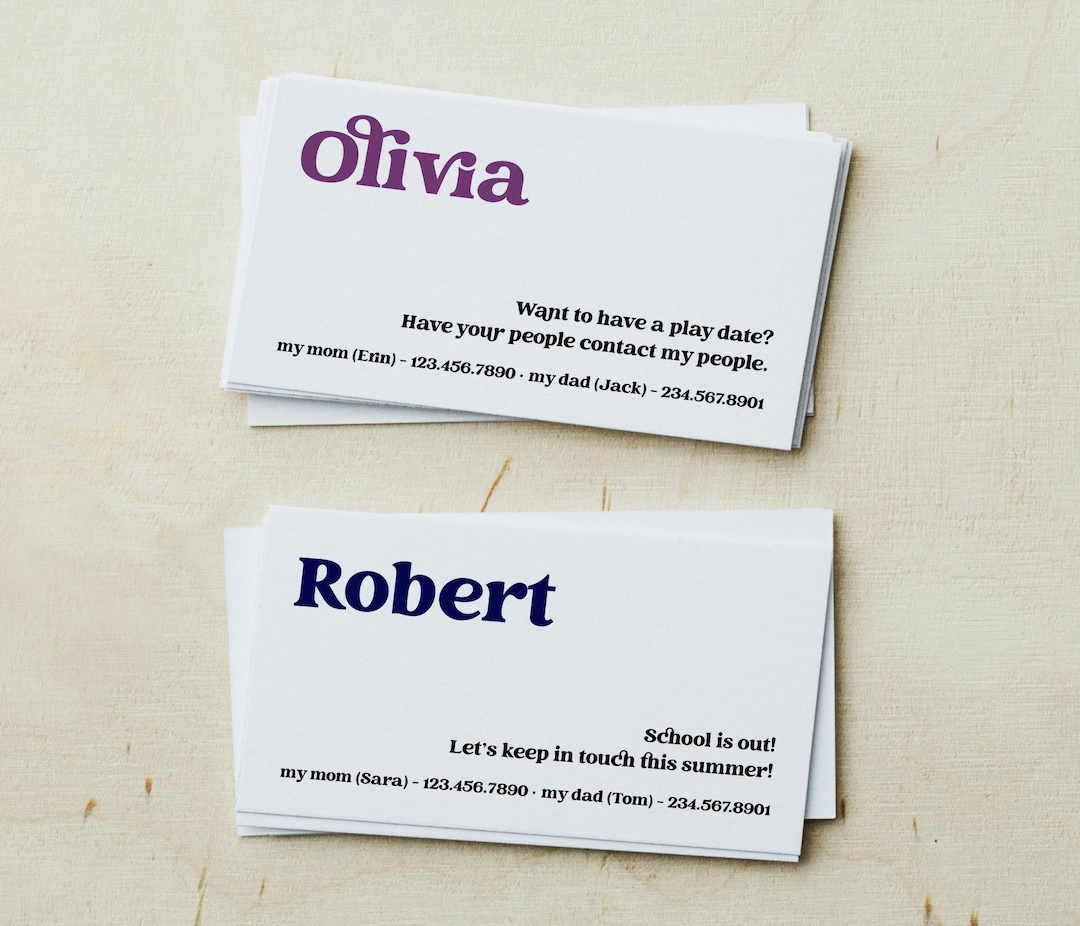 Kids Calling Card Template, Printable Play Date Card for Girl or Boy ...