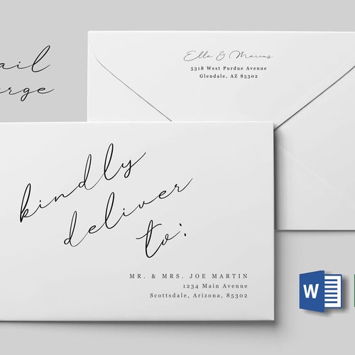 Wedding Address Envelope Template Microsoft Word Mail Merge - Etsy