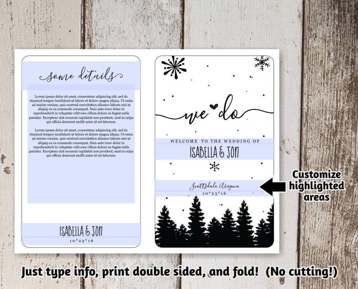 Printable Winter Wedding Program Template Folded Program - Etsy