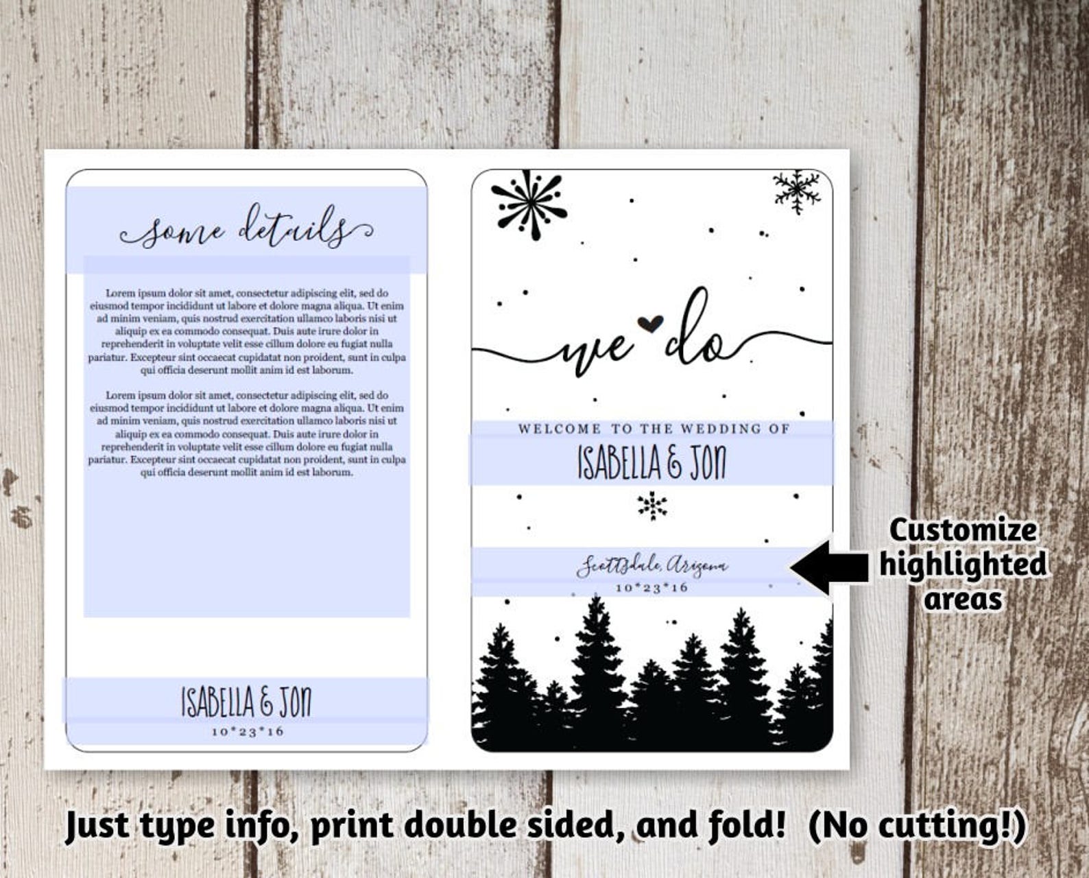 Printable Winter Wedding Program Template Folded Program - Etsy