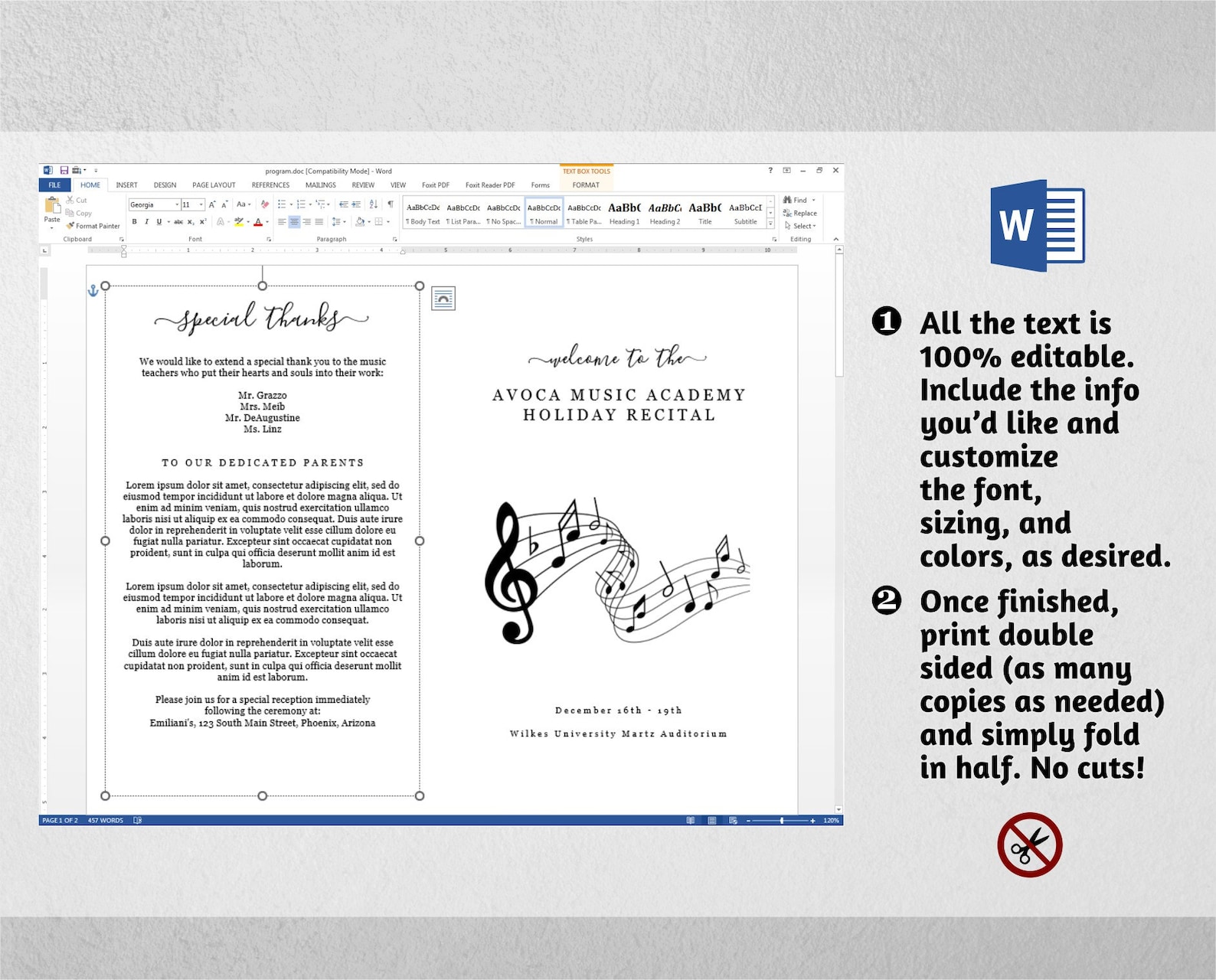 Music Studio Recital Program Template Printable Piano Violin - Etsy
