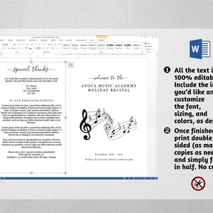 Music Studio Recital Program Template, Printable Piano Violin Voice ...